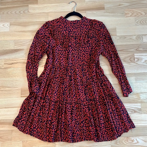 Zara | Dresses | Zara Premium Collection Ruffle Red Black Leopard ...